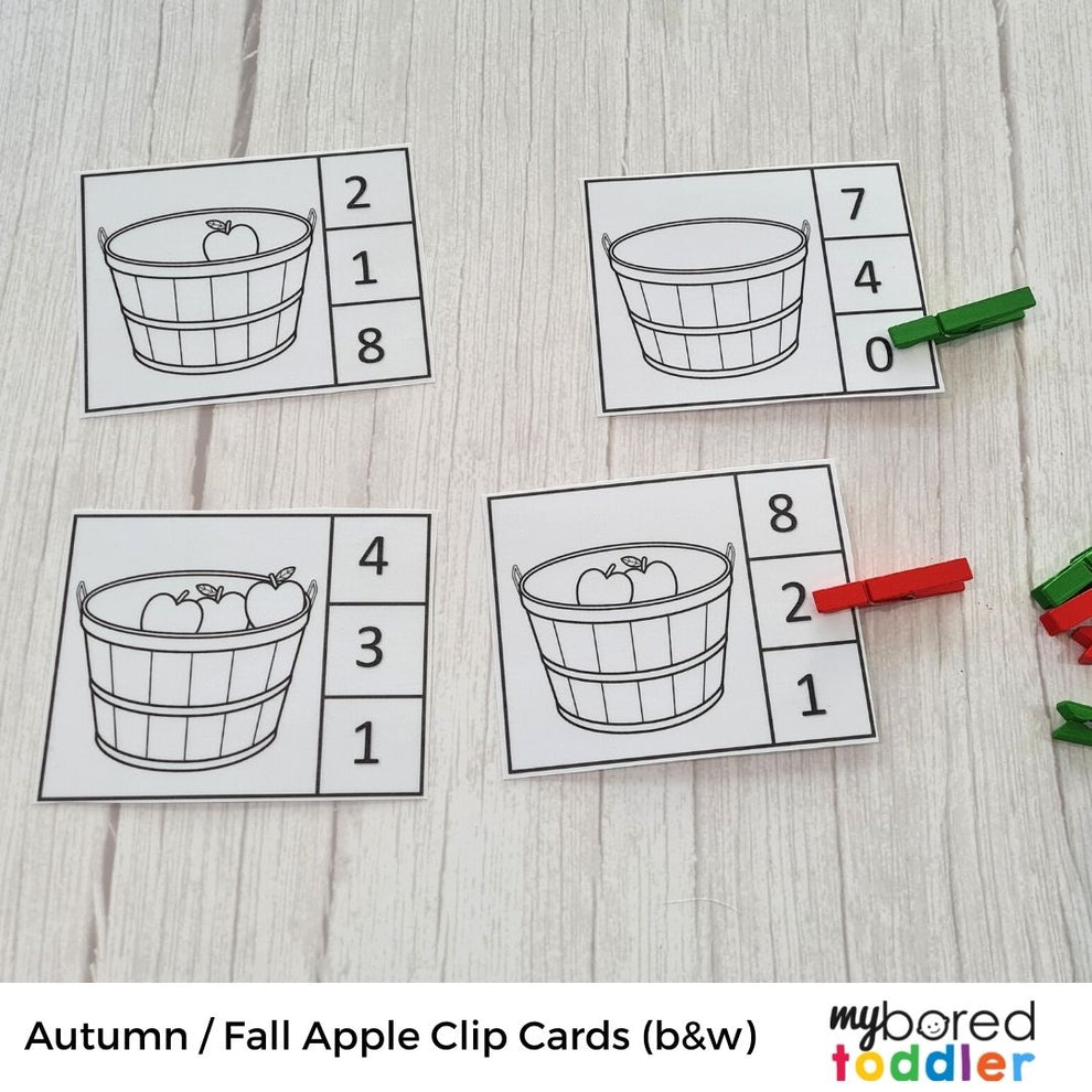 Autumn / Fall Apple Counting Clip Cards 0 - 10 Color & Black & White ...