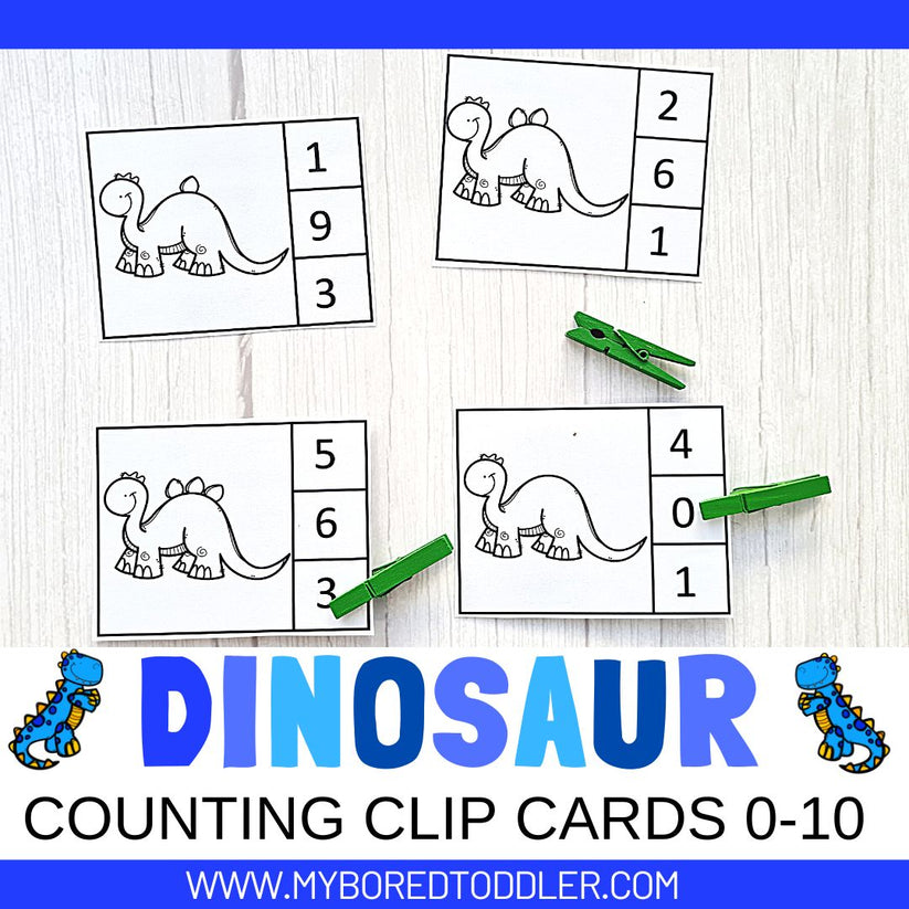 Dinosaur Counting Clip Cards Color & B&W 0-10 – My Bored Toddler