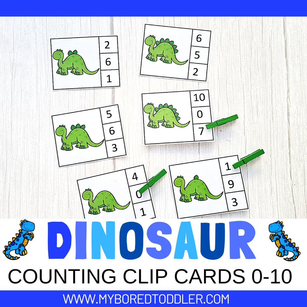 Dinosaur Counting Clip Cards Color & B&W 0-10 – My Bored Toddler