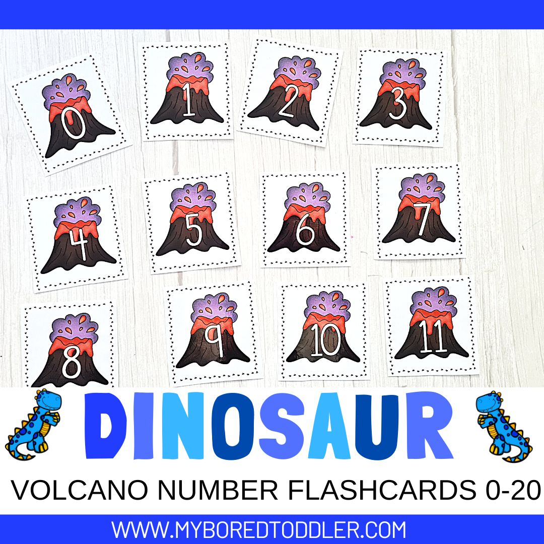 Dinosaur Volcano Number Flashcards 0-20 – My Bored Toddler