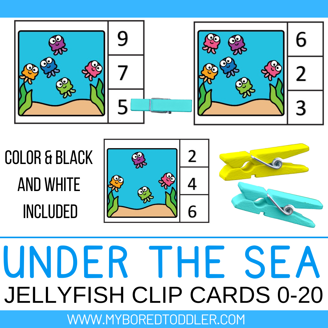 Under the Sea / Ocean Jellyfish Counting Clip Cards 0-20 Color & Black ...
