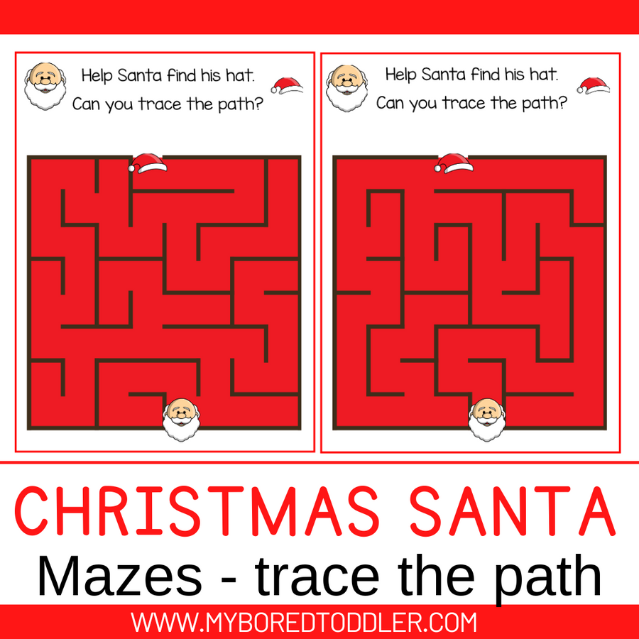 Christmas Santa Maze Tracing Cards – My Bored Toddler