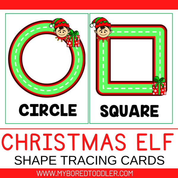 Elf Christmas Shape Tracing Cards – My Bored Toddler