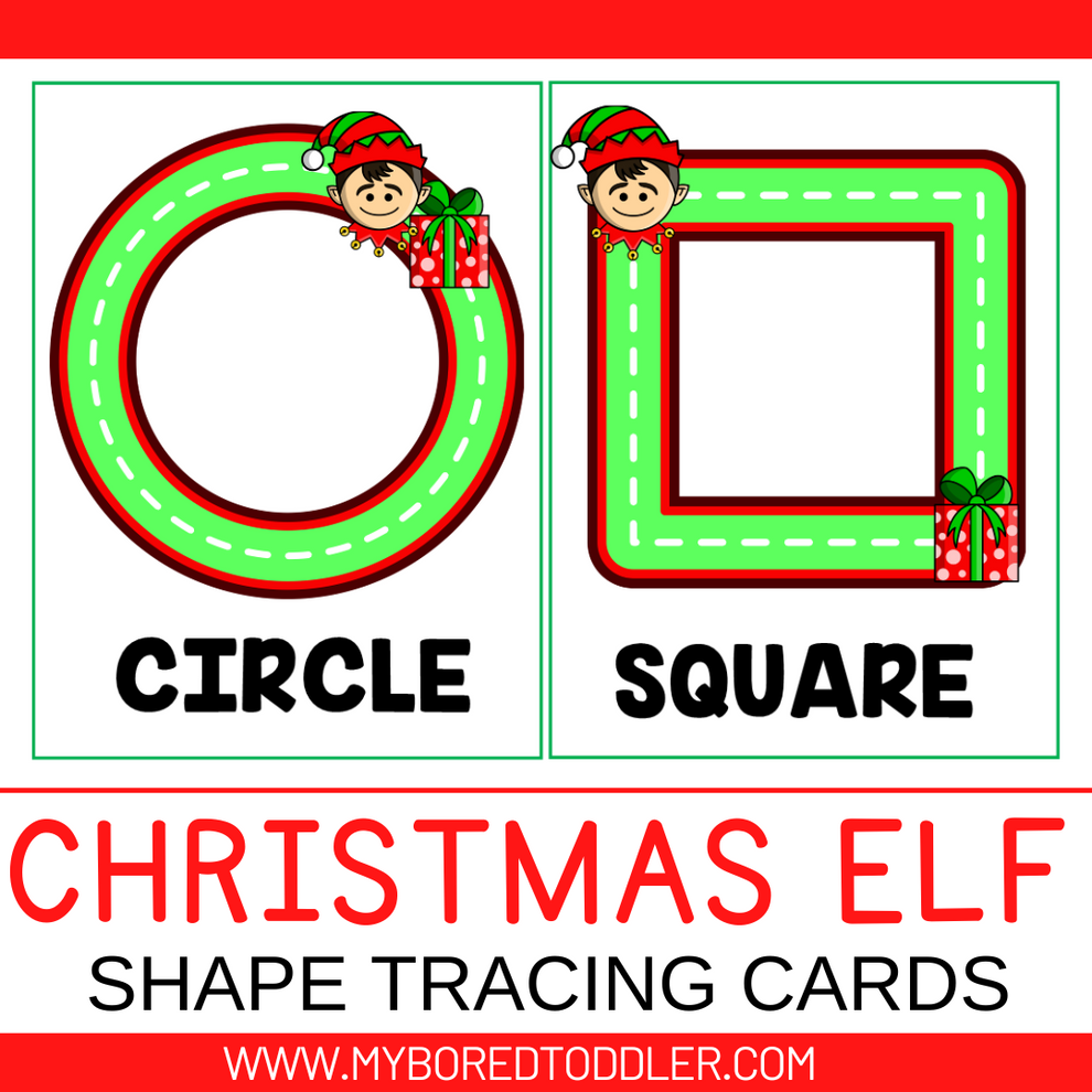 Elf Christmas Shape Tracing Cards – My Bored Toddler