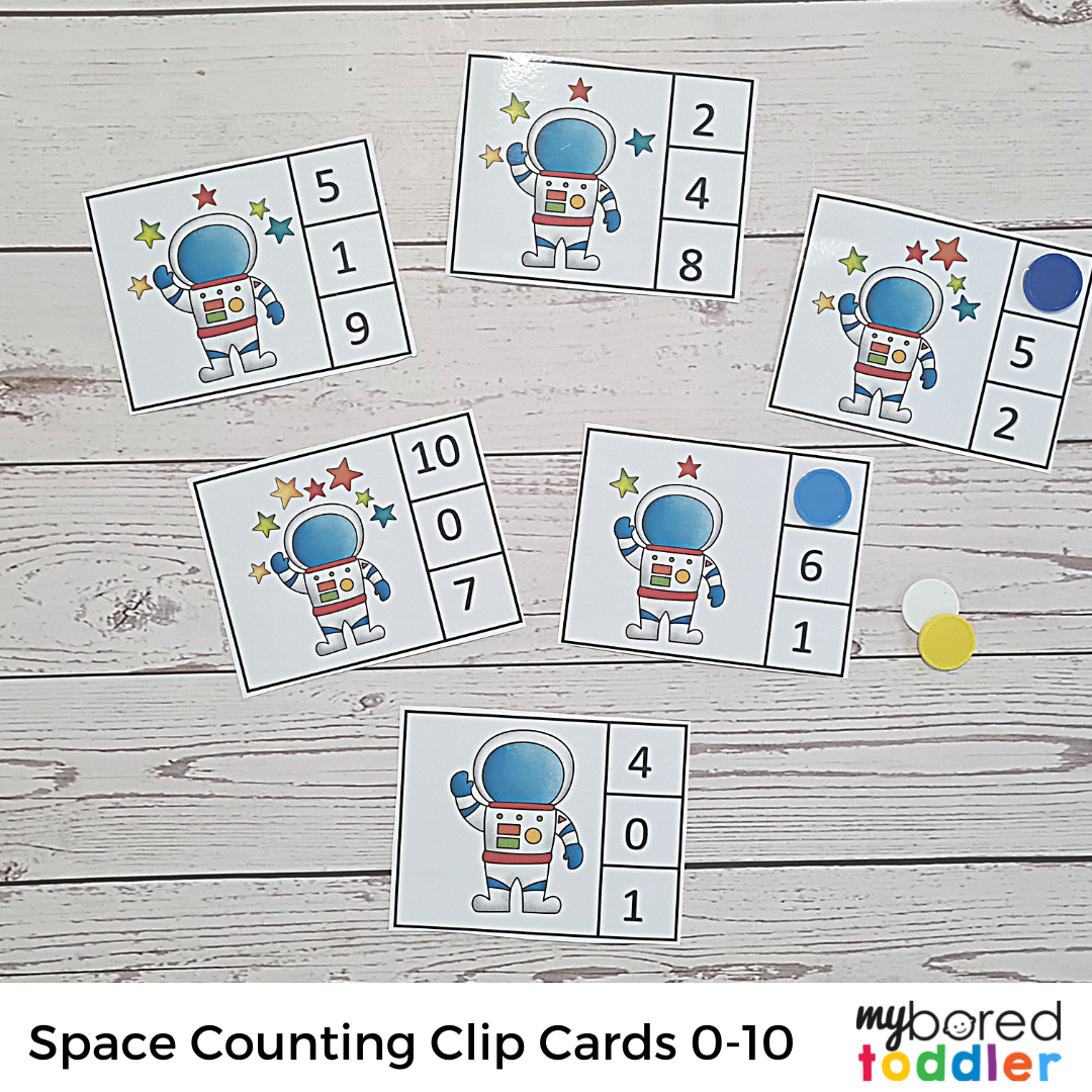 Space Counting Clip Cards 0 - 10 - Astronaut and Stars – My Bored Toddler
