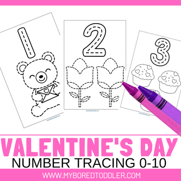 Valentine's Day Number Trace & Color Sheets 0-10 – My Bored Toddler