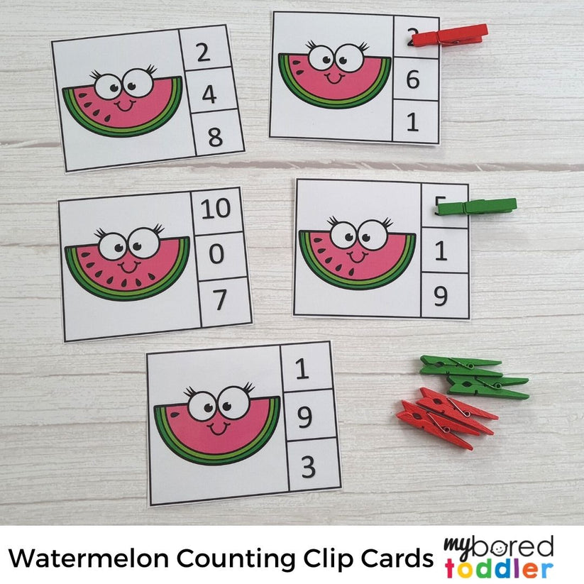 Summer Watermelon Counting Clip Cards 0-10 – My Bored Toddler