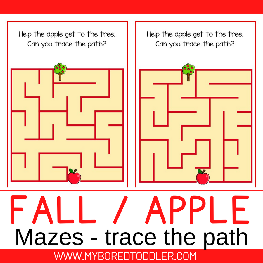 Autumn / Fall Apple themed tracing mazes – My Bored Toddler
