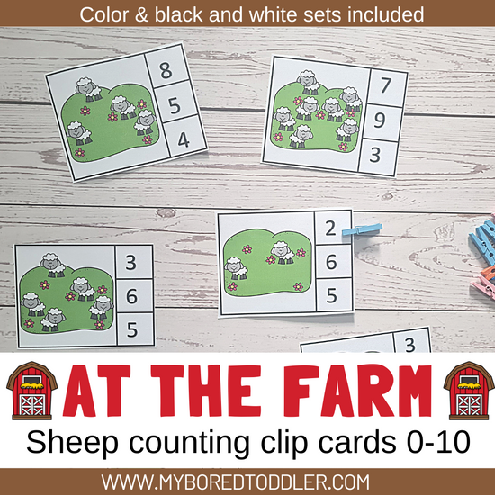 FARM THEMED Counting Clip Cards 0-10 count the sheep Color & B&W – My ...