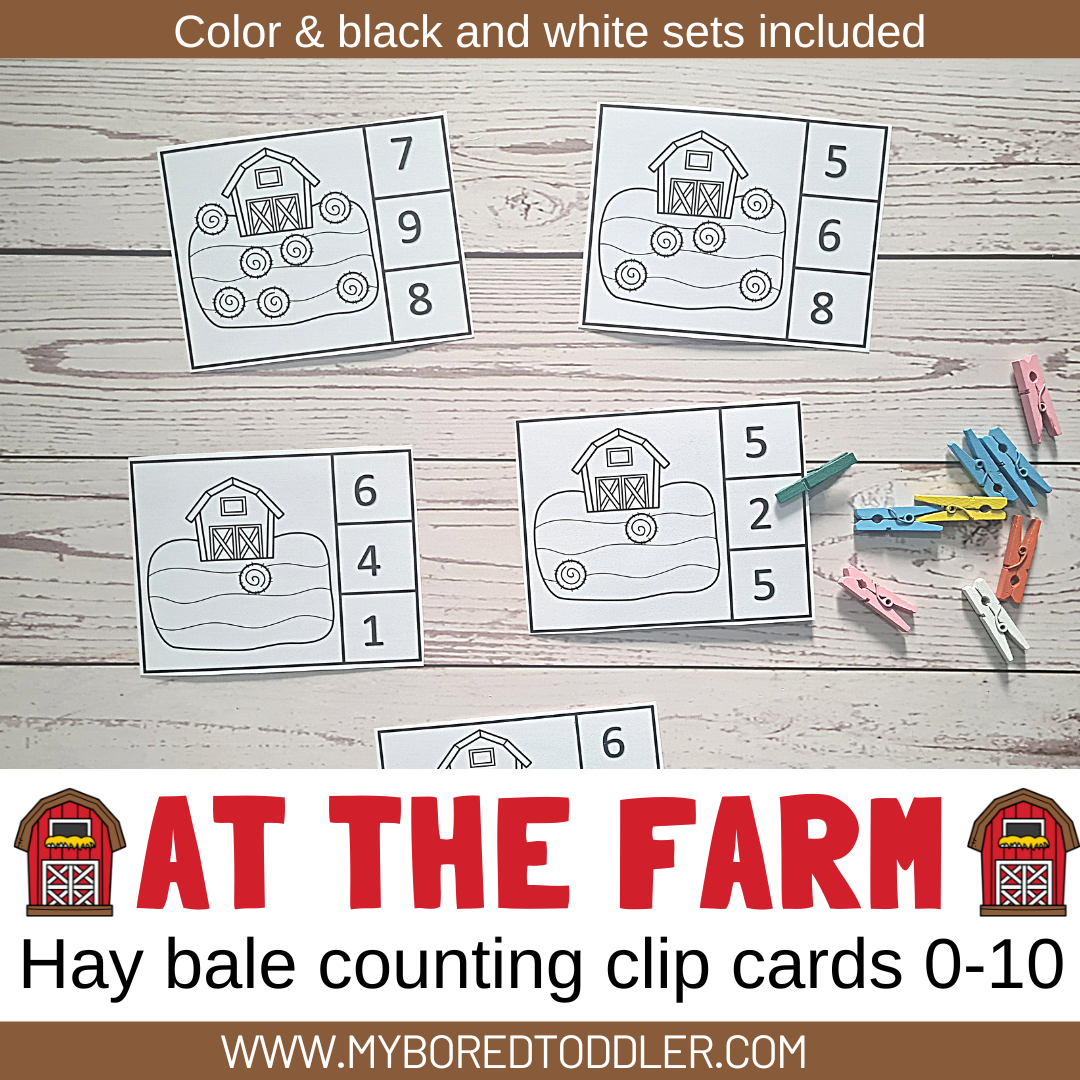 FARM THEMED Counting Clip Cards 0-10 count the hay bales Color & B&W ...