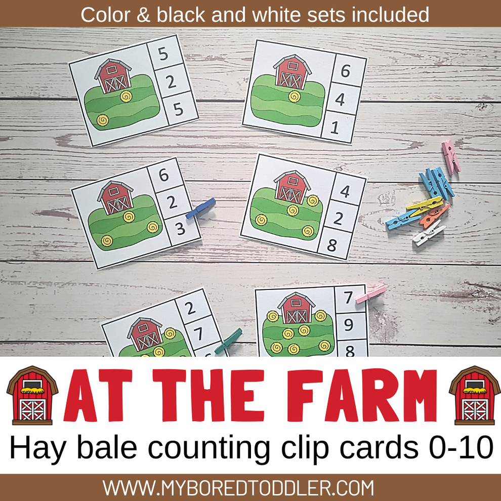 FARM THEMED Counting Clip Cards 0-10 count the hay bales Color & B&W ...