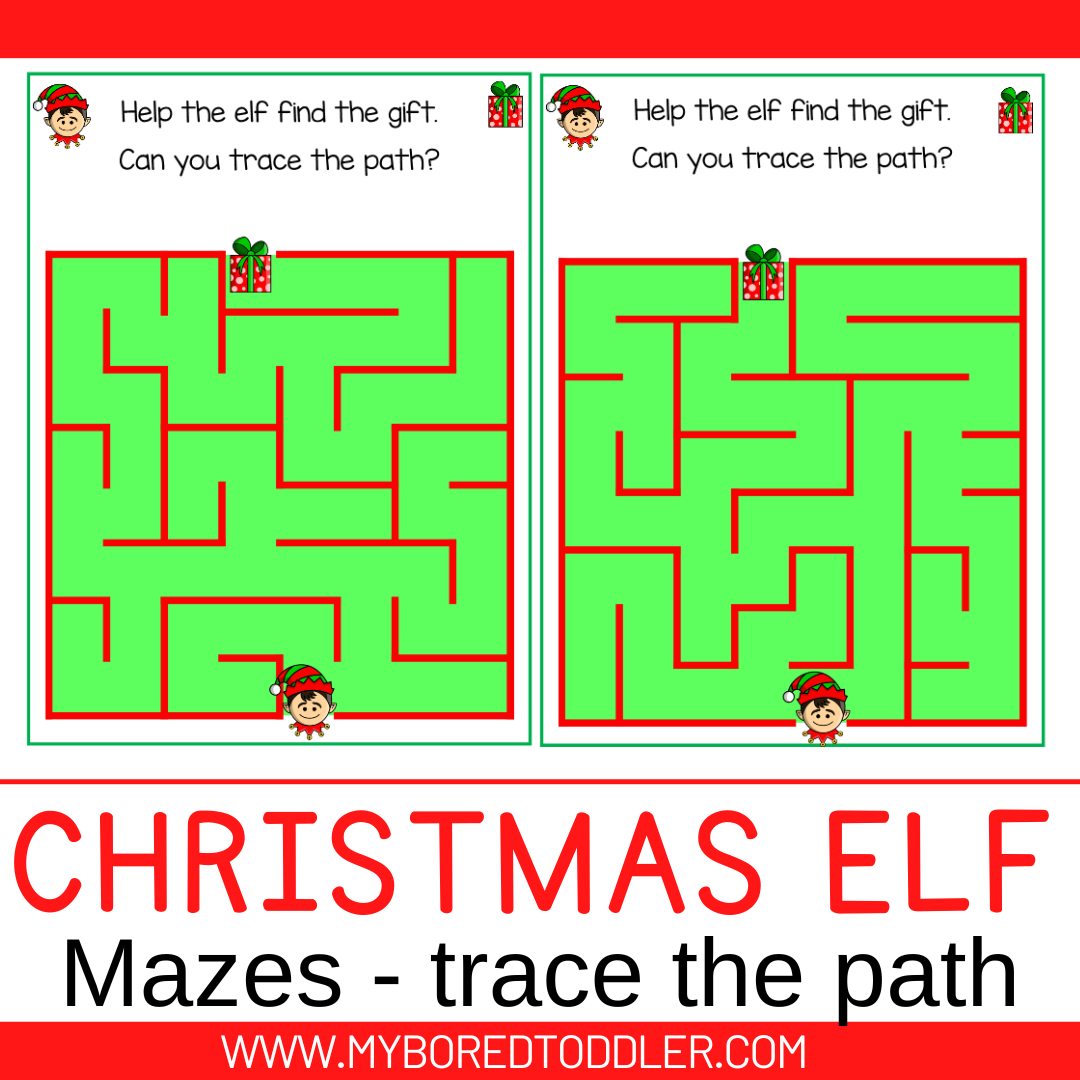 CHRISTMAS ELF MAZE TRACING CARDS – My Bored Toddler