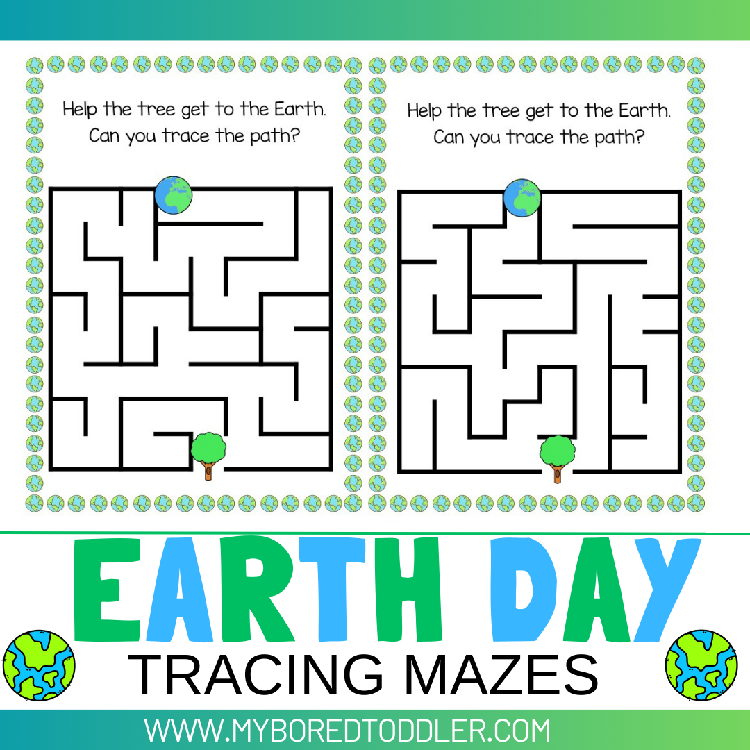 Earth Day Tracing Mazes – My Bored Toddler