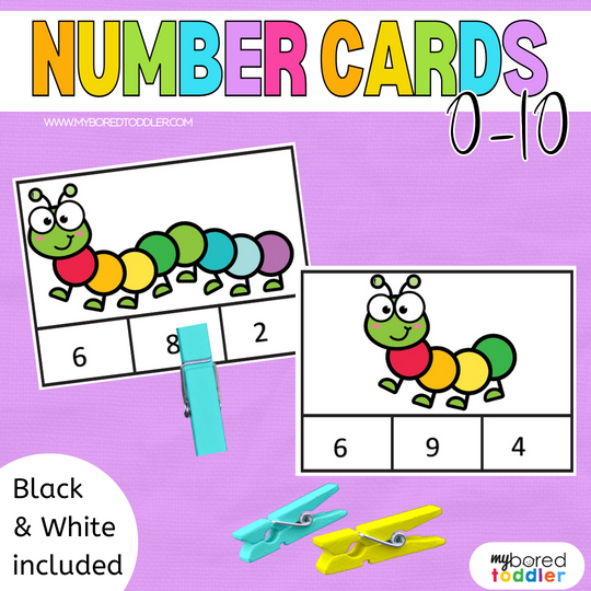 Number Clip Cards 0-10 Caterpillars Color & Black and White – My Bored ...