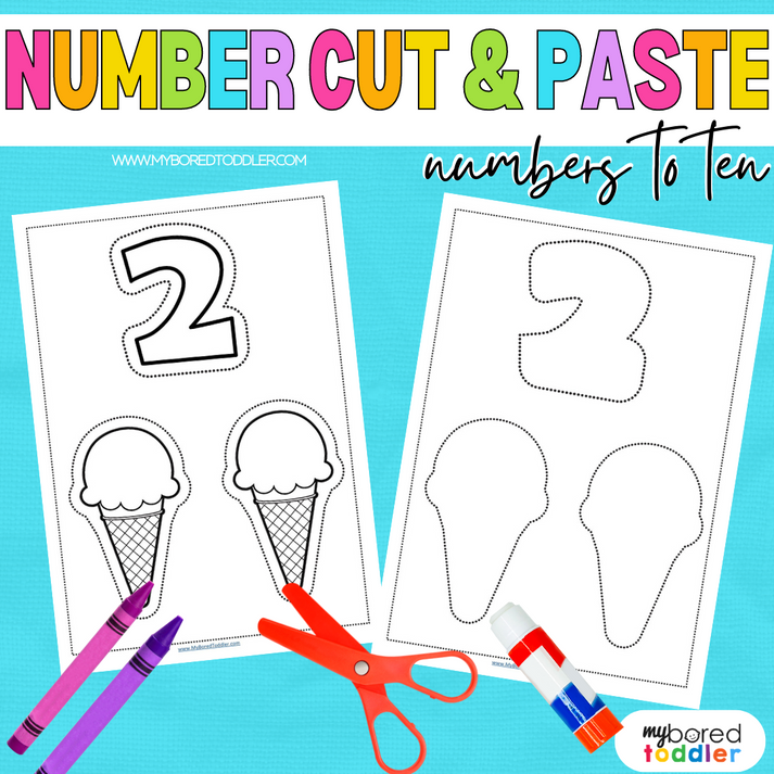 Number Color, Cut & Paste Sheets – My Bored Toddler
