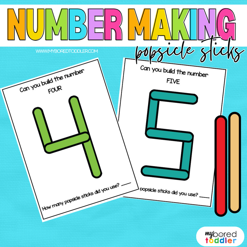 Number Building Cards 0-10 Popsicle Sticks Color – My Bored Toddler