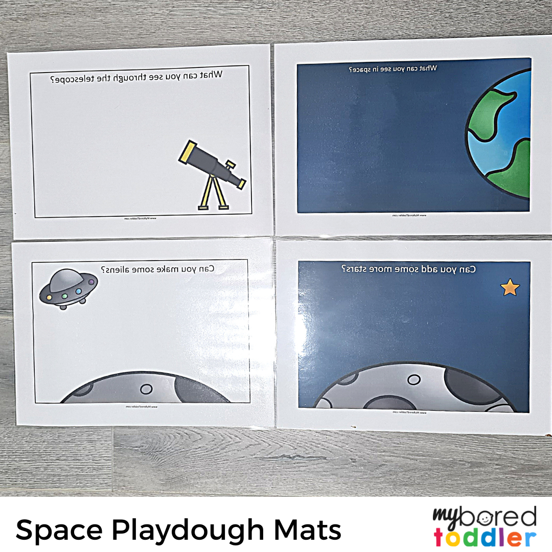 Space Playdough Mats – My Bored Toddler